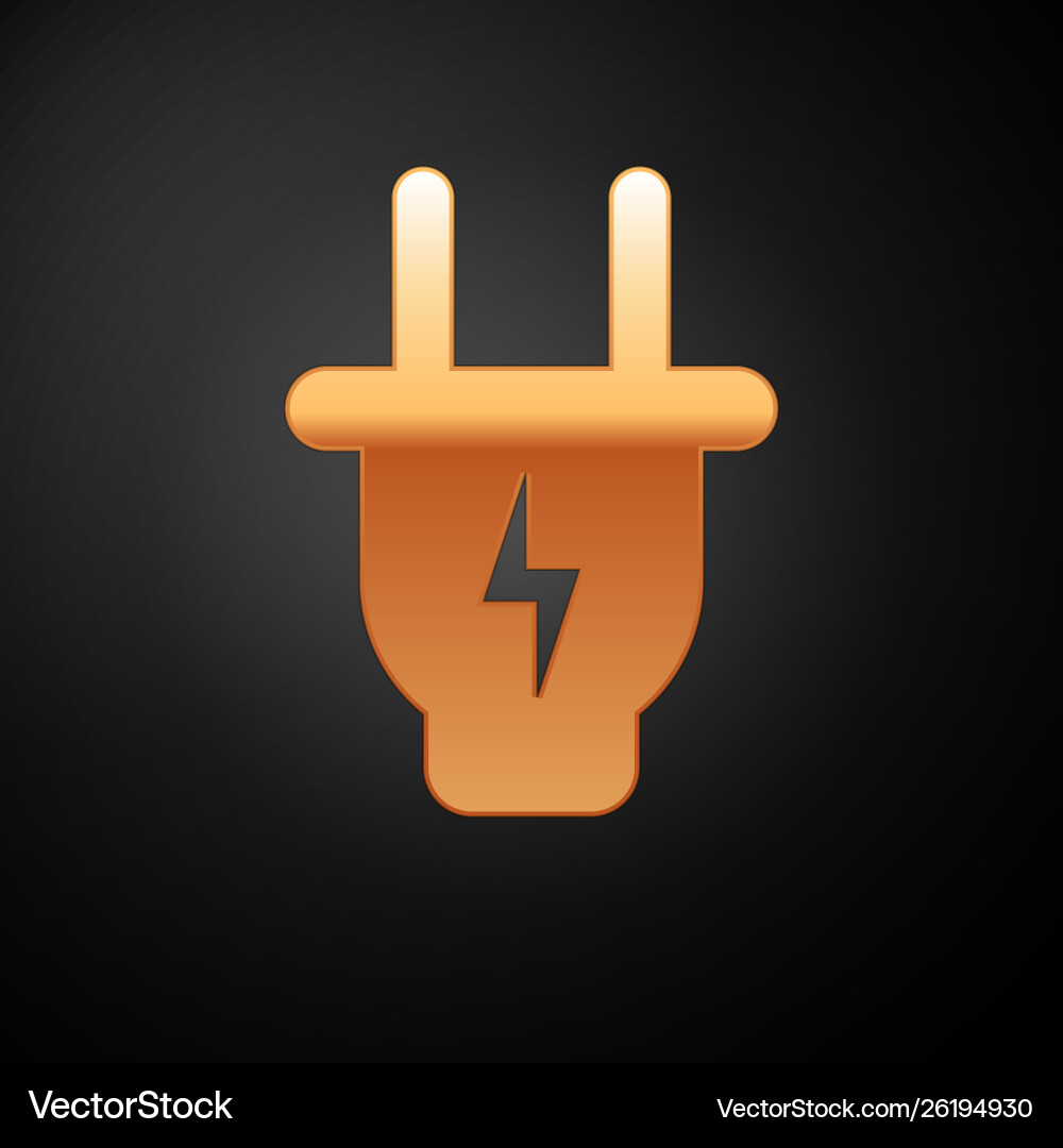 Gold electric plug icon isolated on black Vector Image