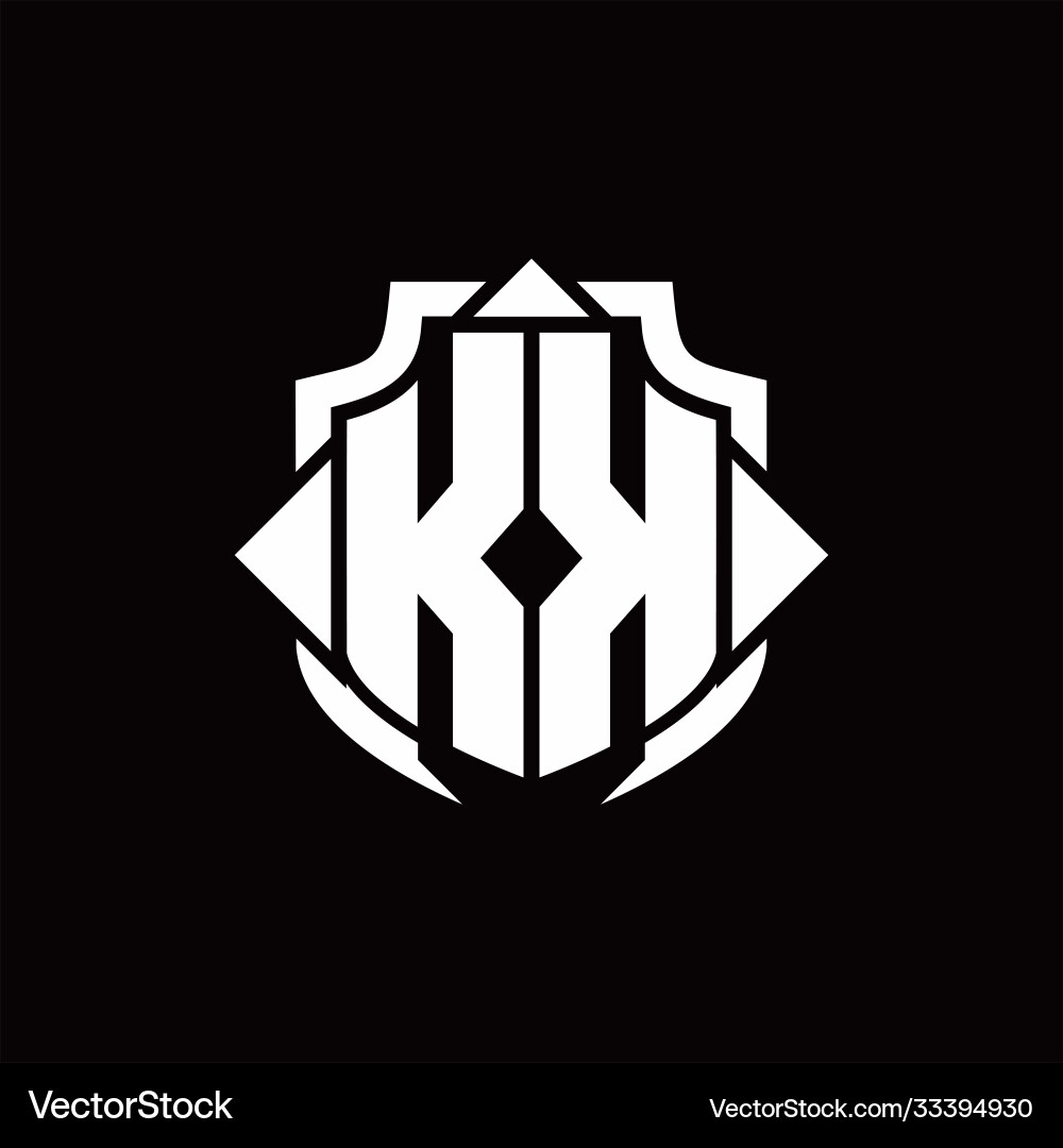 Kk logo monogram with shield line and 3 arrows Vector Image