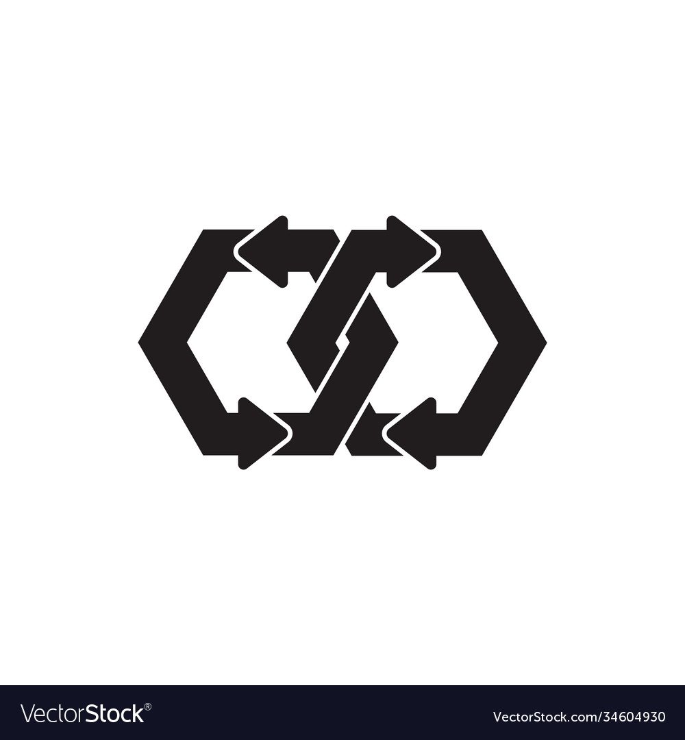 Linked circle hexagonal arrows process symbol Vector Image