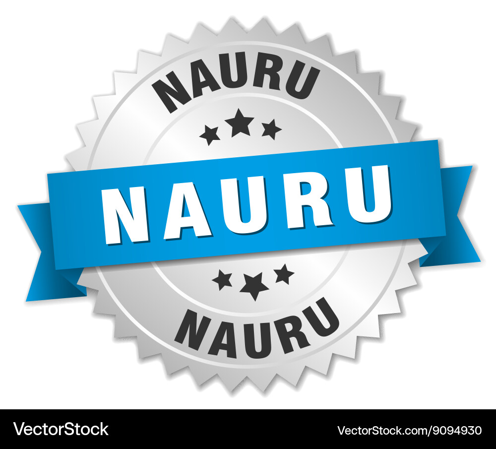 Nauru round silver badge with blue ribbon Vector Image