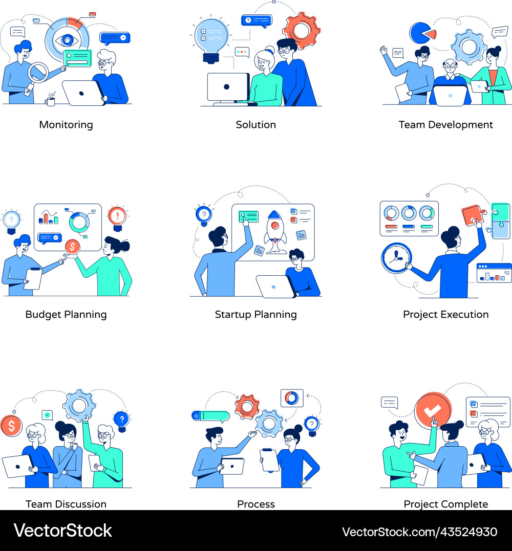 Pack of business management flat Royalty Free Vector Image