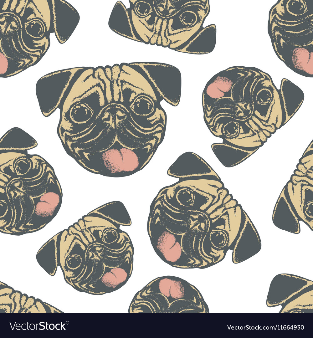 Pug Head Seamless Pattern Royalty Free Vector Image
