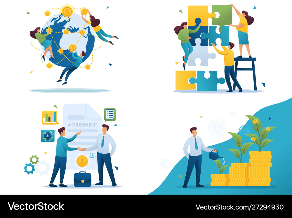 Set flat 2d concepts teamwork investment company Vector Image