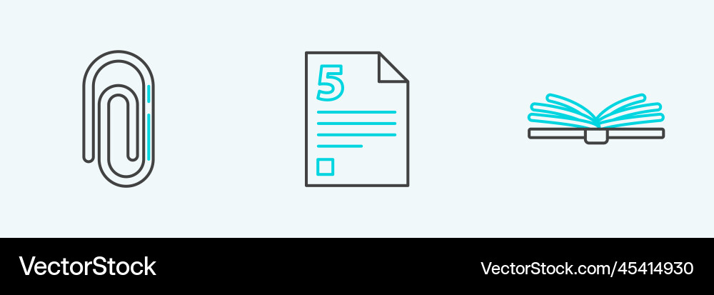 Set line open book paper clip and test or exam Vector Image