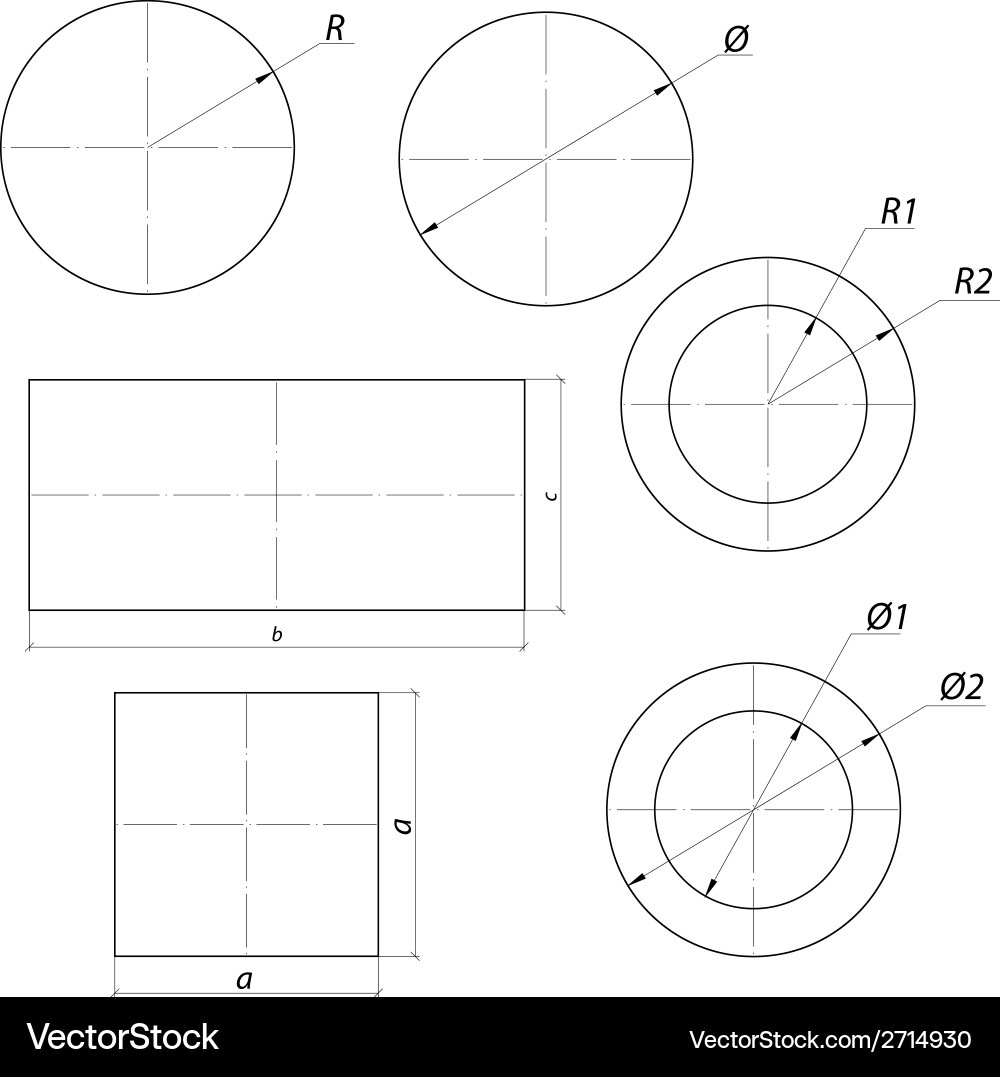 Set of simple drawing shapes with size Royalty Free Vector