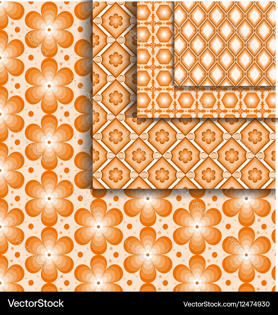 Set pattern floral pattern orange Royalty Free Vector Image