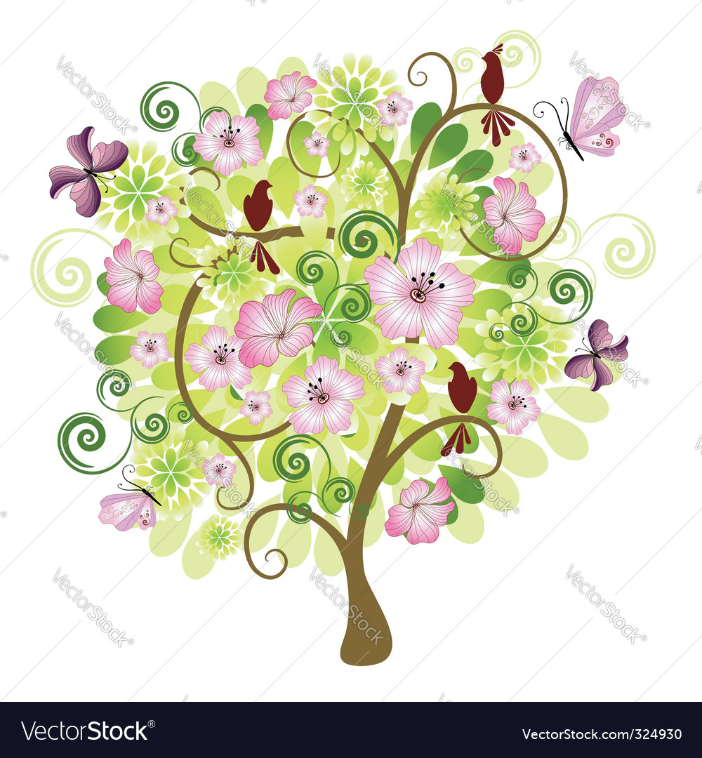 Spring decorative tree Royalty Free Vector Image