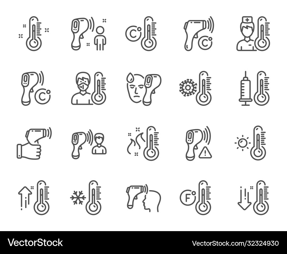 Temperature line icons thermometer check body Vector Image