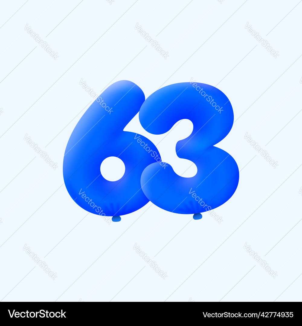 Blue 3d number 63 balloon realistic helium Vector Image