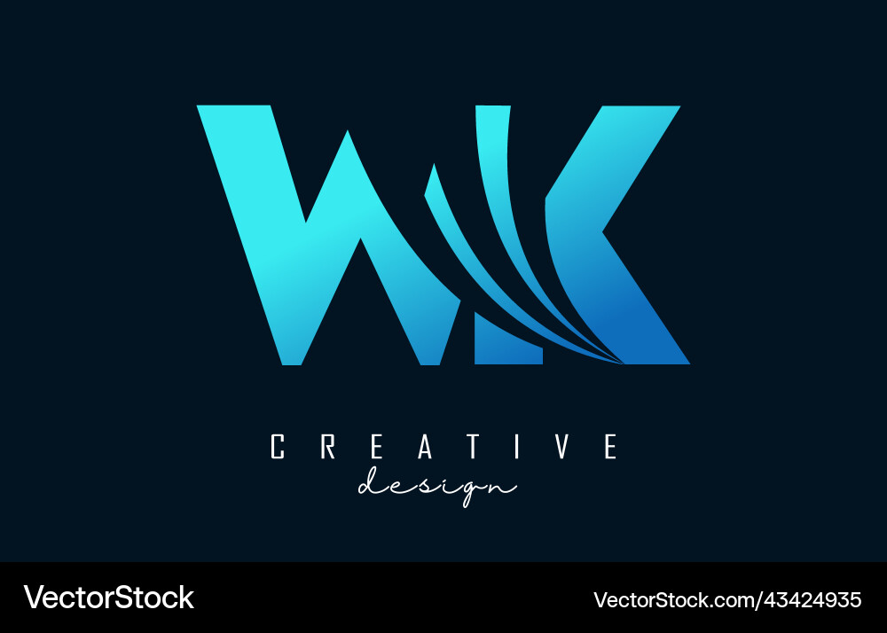 Creative blue letters wk w k logo with leading Vector Image