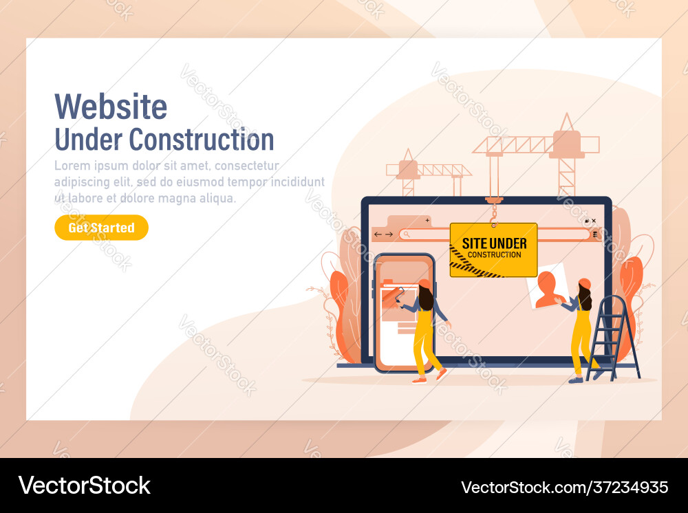 Flat under construction with people for web site Vector Image