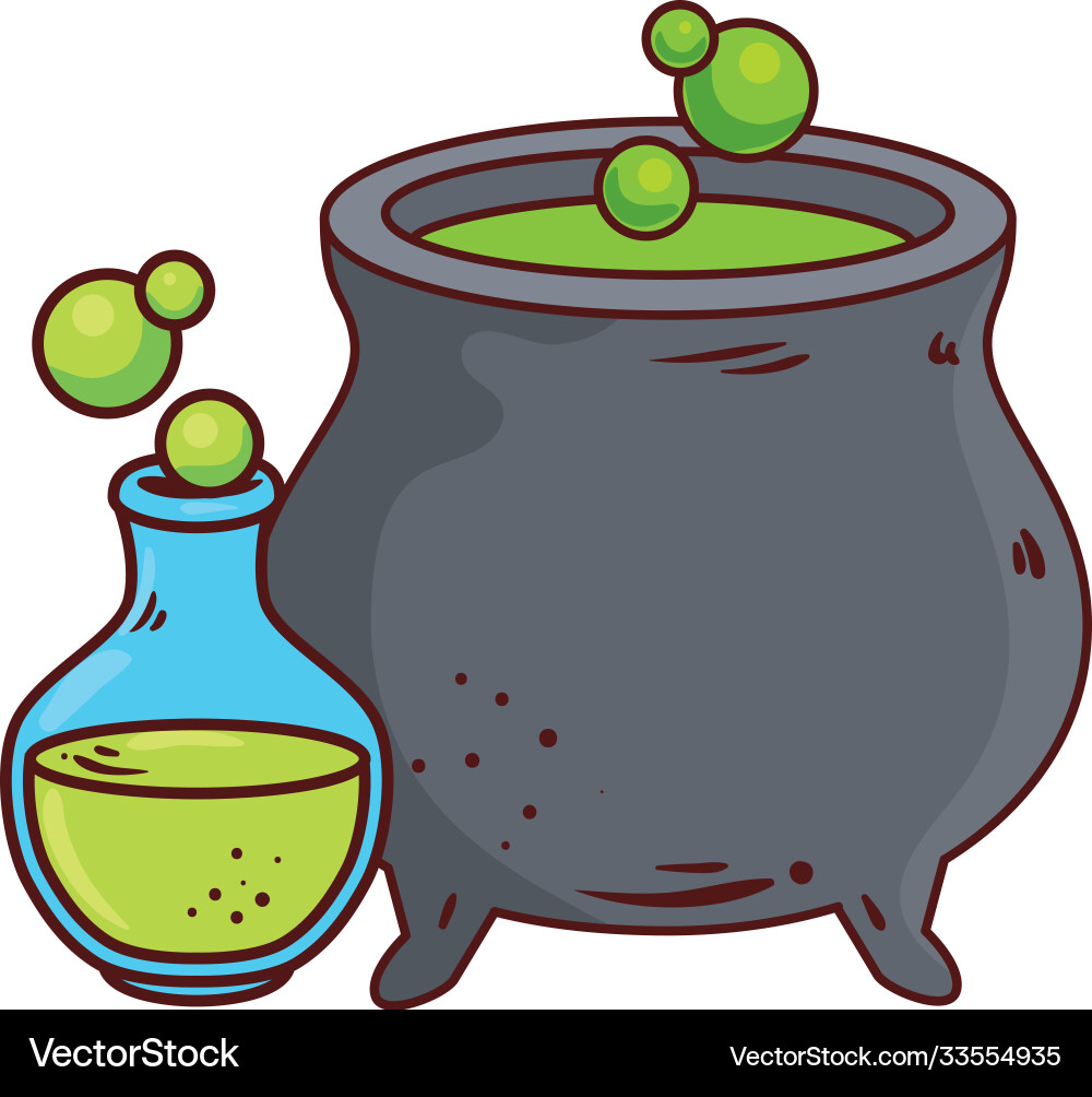 Halloween cauldron witch with magic potion Vector Image