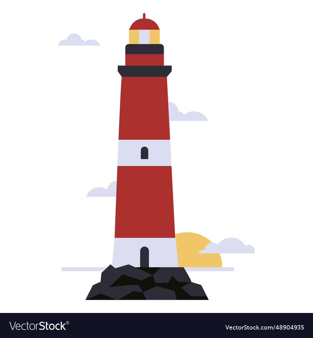 Lighthouse sunset flat Royalty Free Vector Image