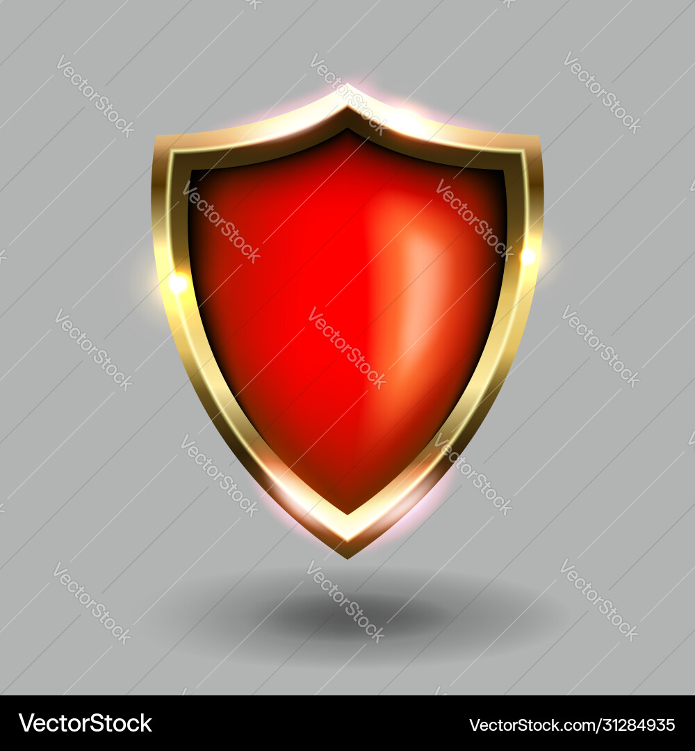 Red and gold shield icon on grey background green Vector Image