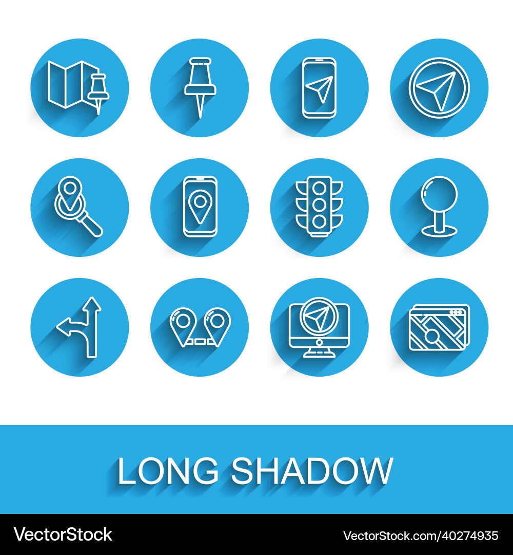 Set line road traffic sign route location folded Vector Image