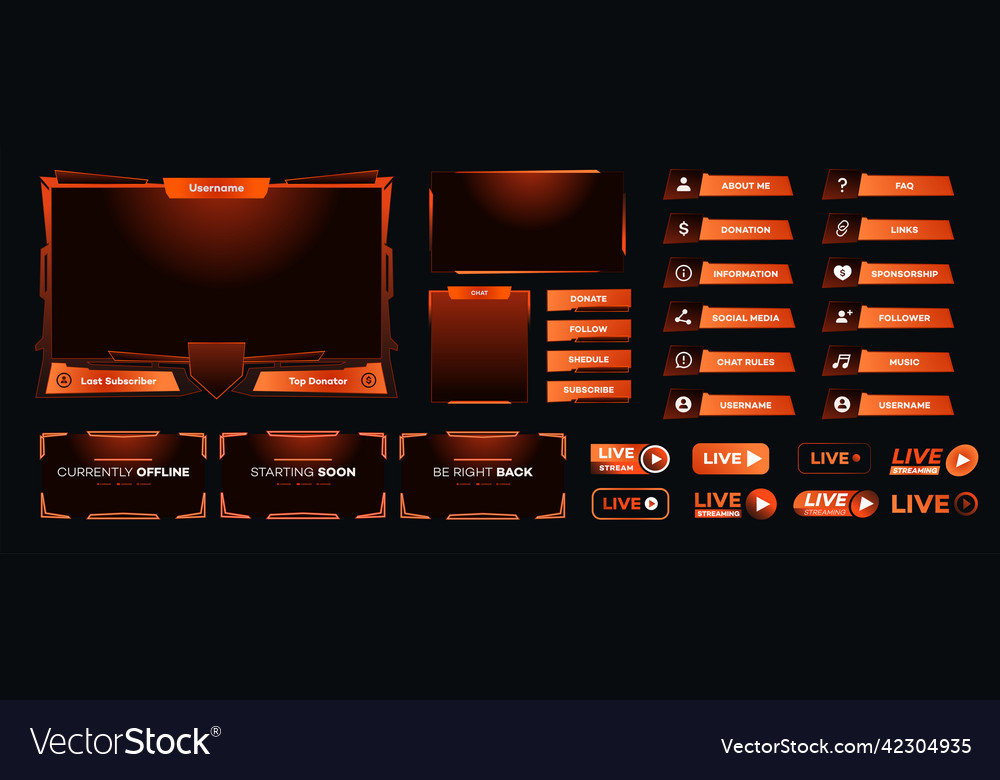Streaming screen panel overlay game Royalty Free Vector