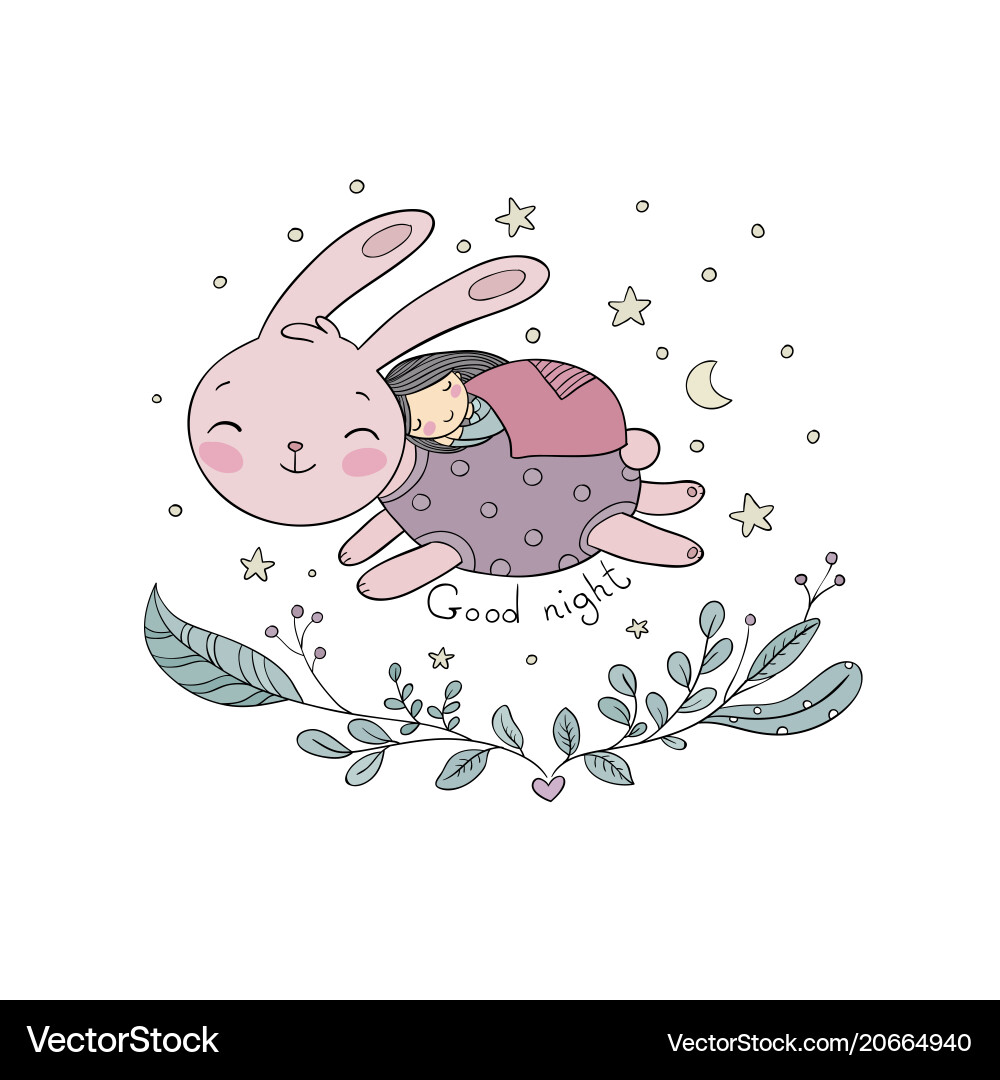 A sleeping girl and a rabbit Royalty Free Vector Image