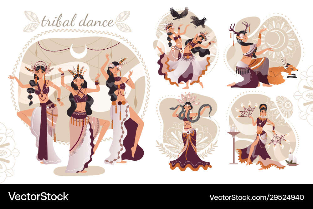 Beautiful women performing ritual dance ethnic Vector Image