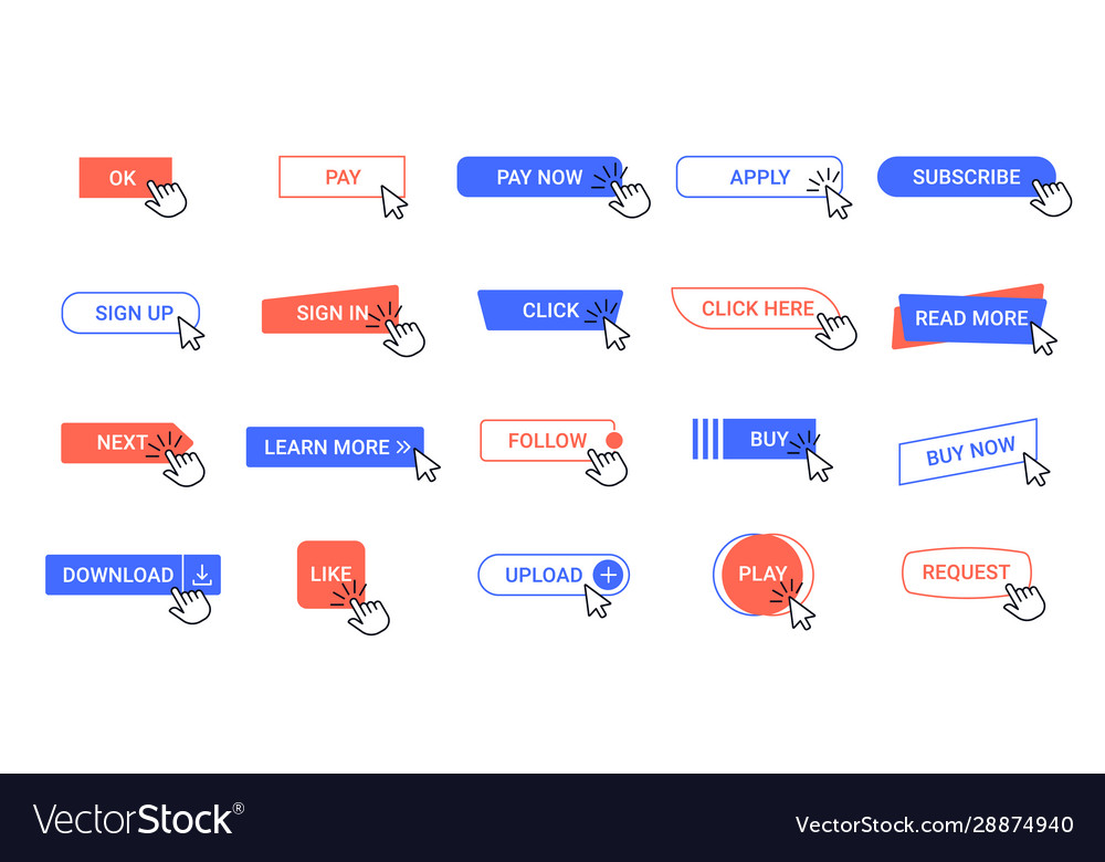 Click button web pointer clicking buttons Vector Image Click button web pointer clicking buttons Vector Image