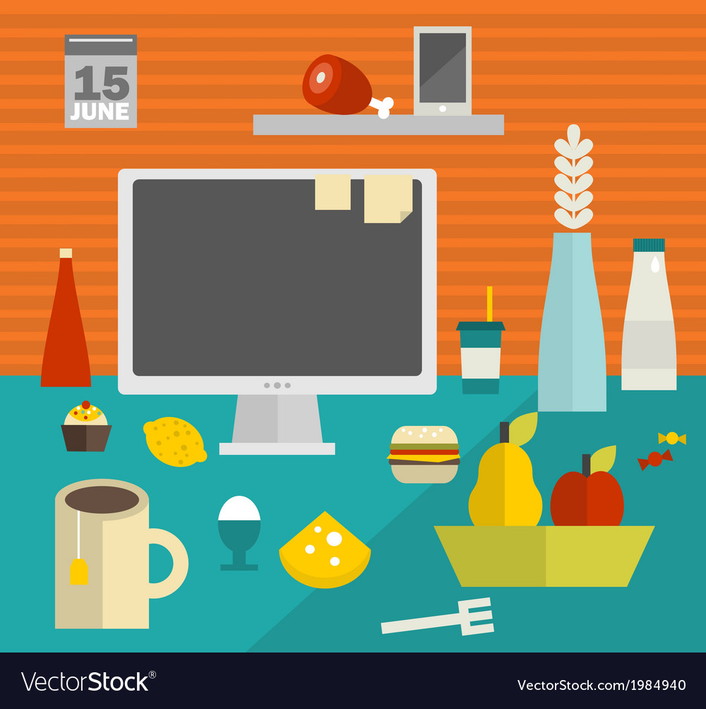 Computer screen on the table Royalty Free Vector Image
