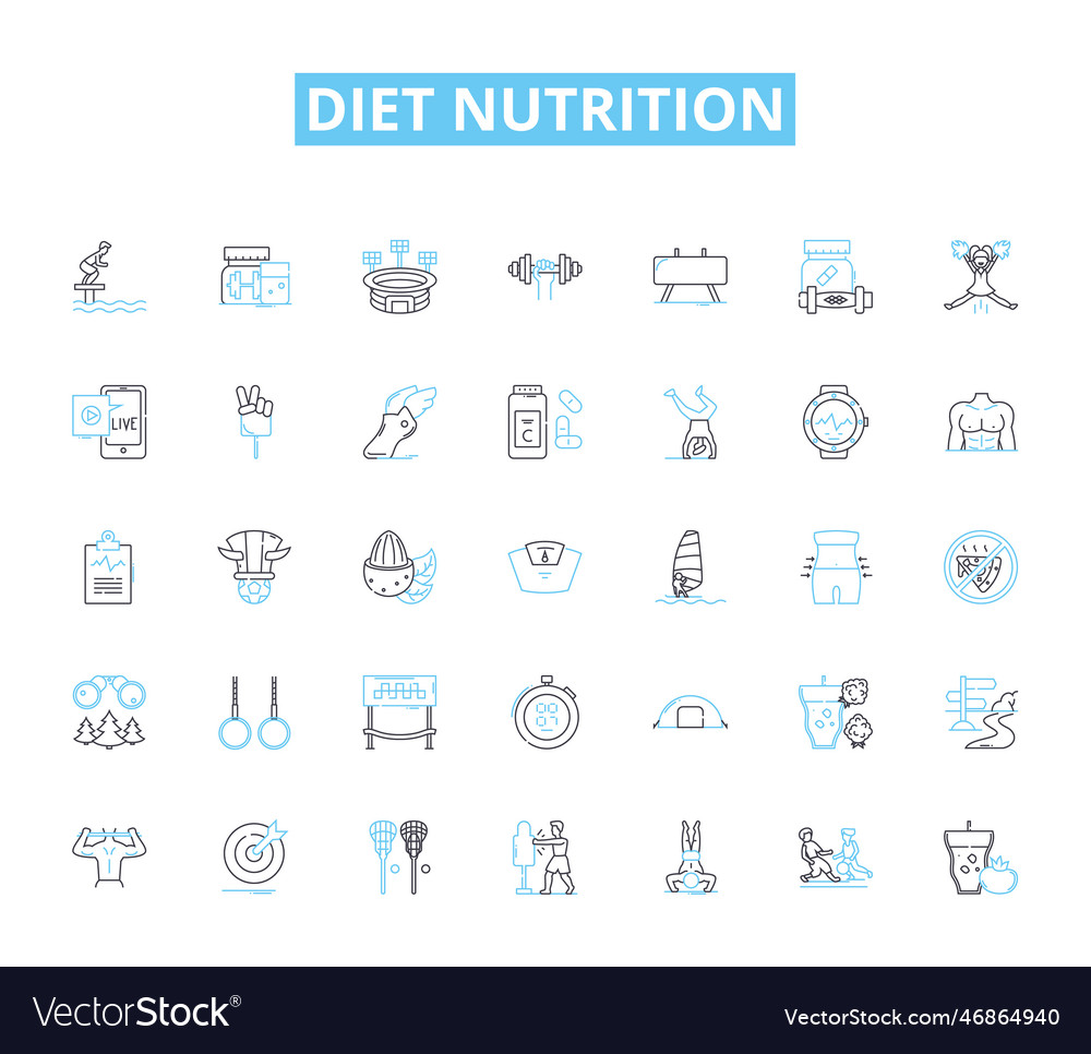 Diet nutrition linear icons set protein Royalty Free Vector