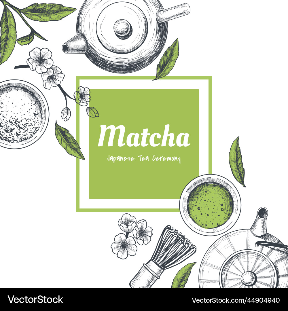 Frame with tea japanese ceremony matcha Royalty Free Vector
