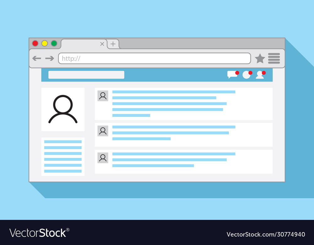 Internet browser window with open social network Vector Image