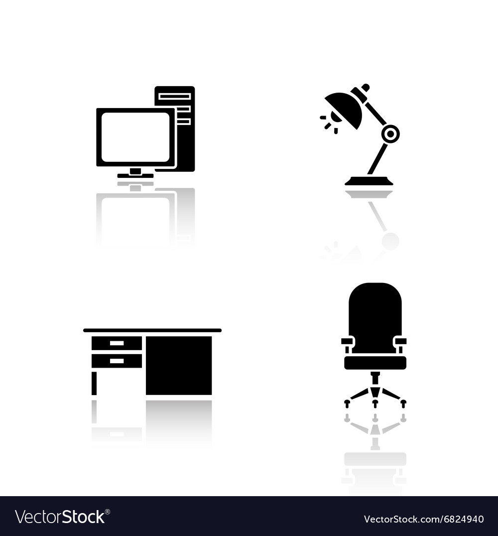 Office interior elements drop shadow icons set Vector Image
