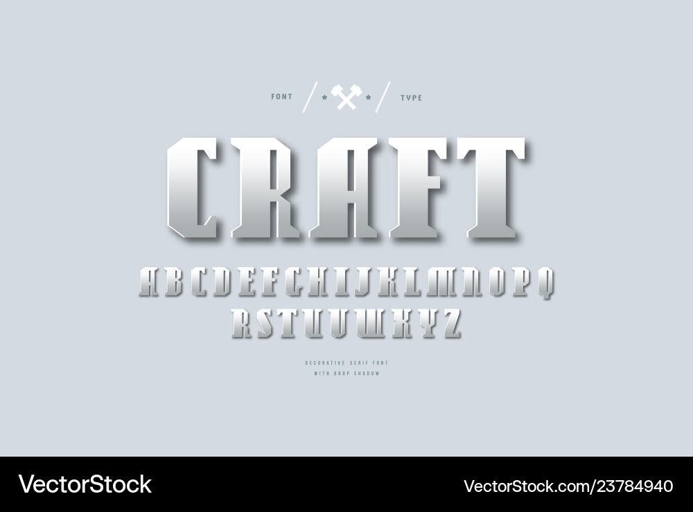 Silver colored and metal chrome serif font Vector Image