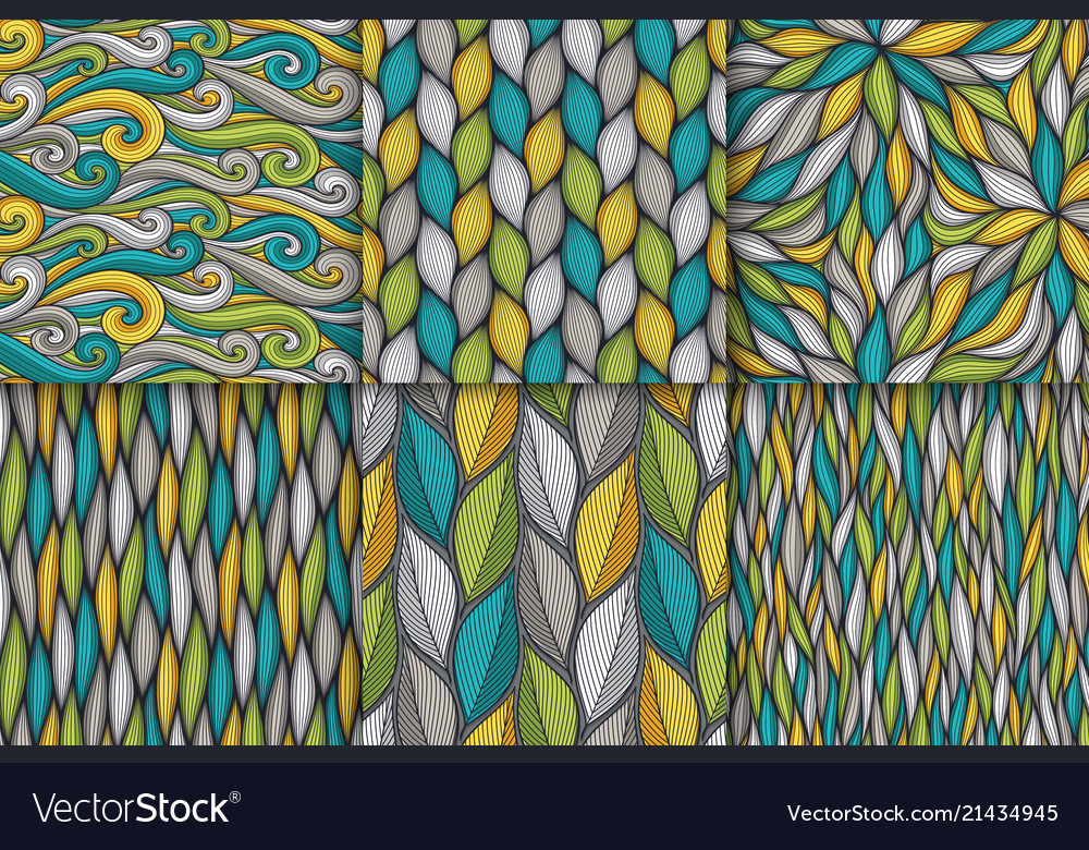 Abstract wavy lines seamless patterns set floral Vector Image