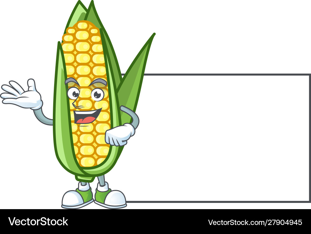Cartoon corn sweet with character with board Vector Image