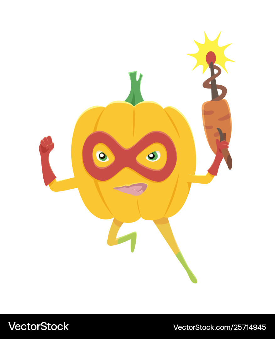 Cheerful cartoon character superhero pumpkin Vector Image