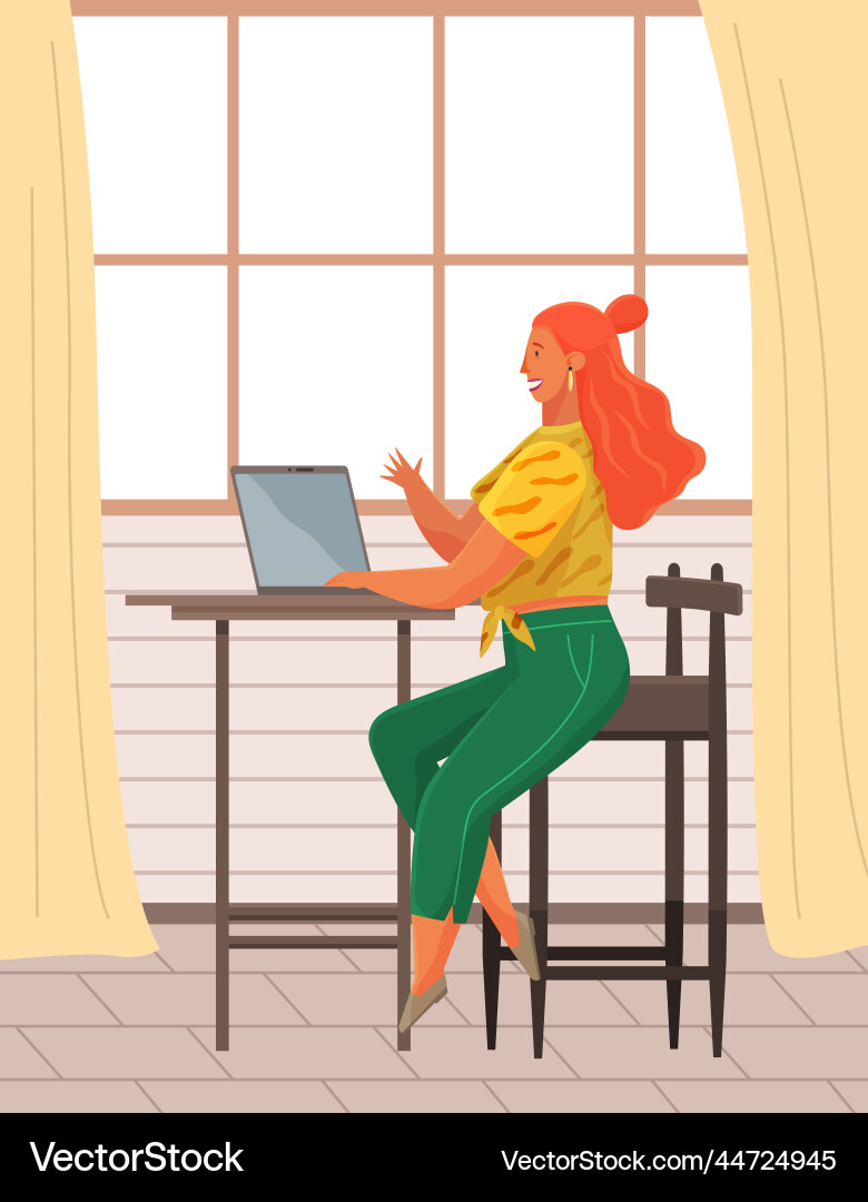 Lady sitting with laptop and surfing internet Vector Image