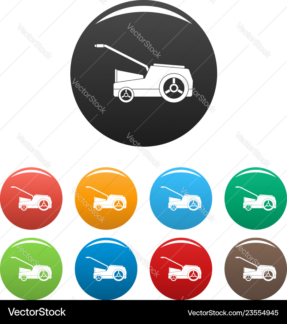 Lawn mower machine icons set color Royalty Free Vector Image