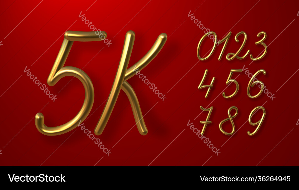 Set golden numbers and letter k Royalty Free Vector Image