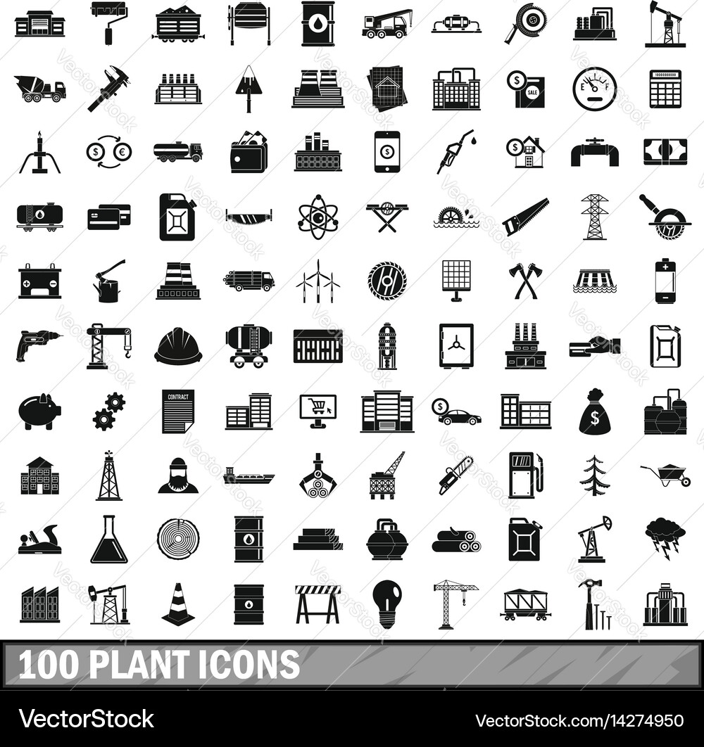 100 plant icons set simple style Royalty Free Vector Image
