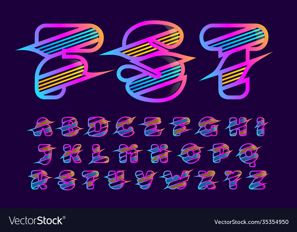 Alphabet with diagonal multicolor lines Royalty Free Vector