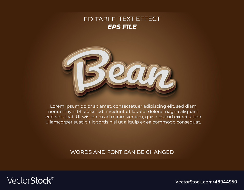 Bean 3d text effect style editabled Royalty Free Vector