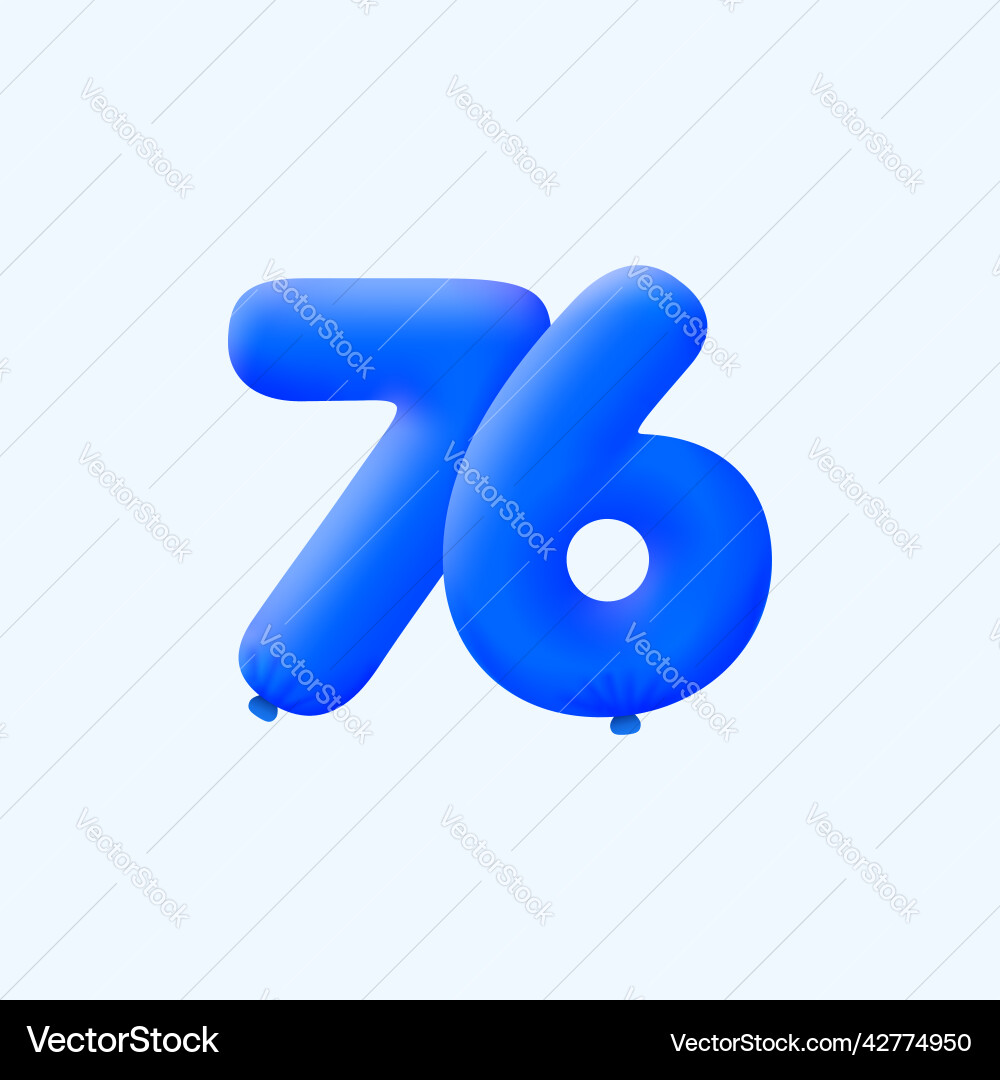 Blue 3d number 76 balloon realistic helium Vector Image