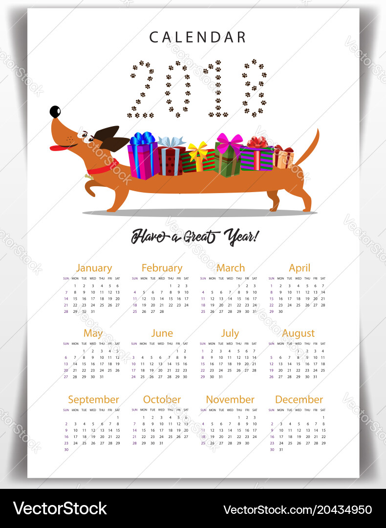 Creative calendar 2018 with cute cartoon Vector Image
