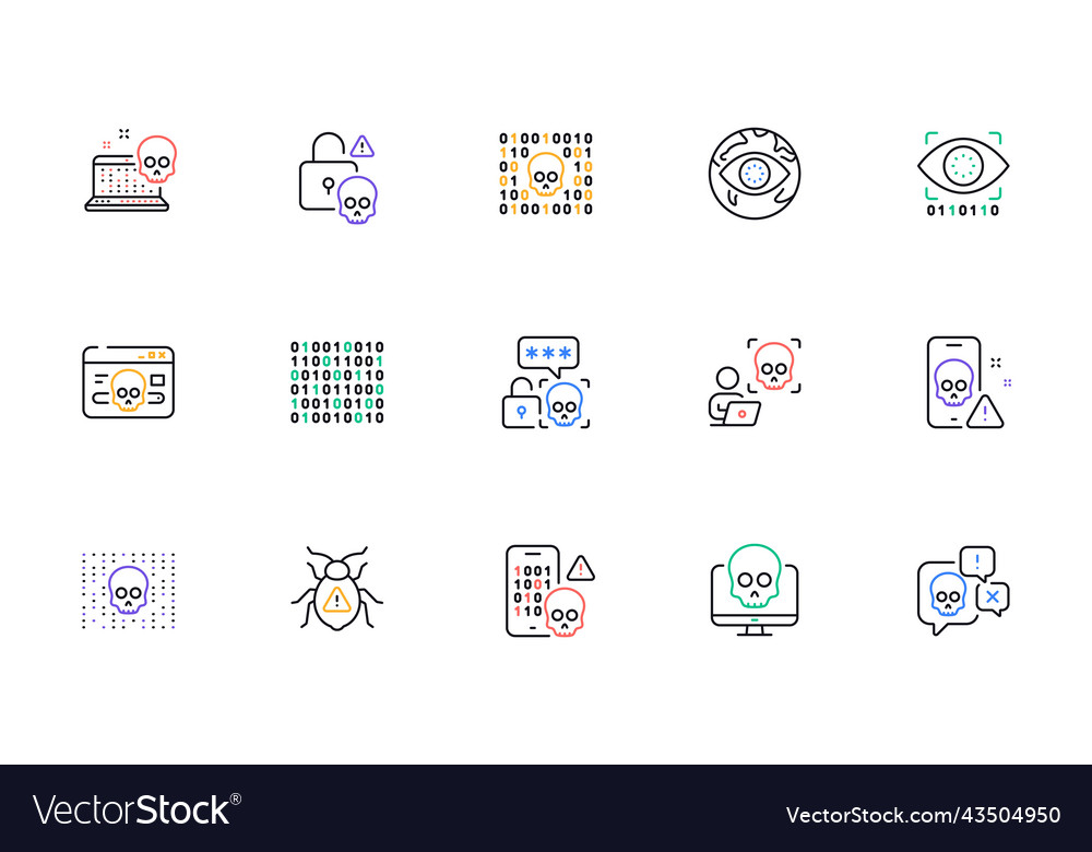 Cyber attack line icons phishing risk data Vector Image