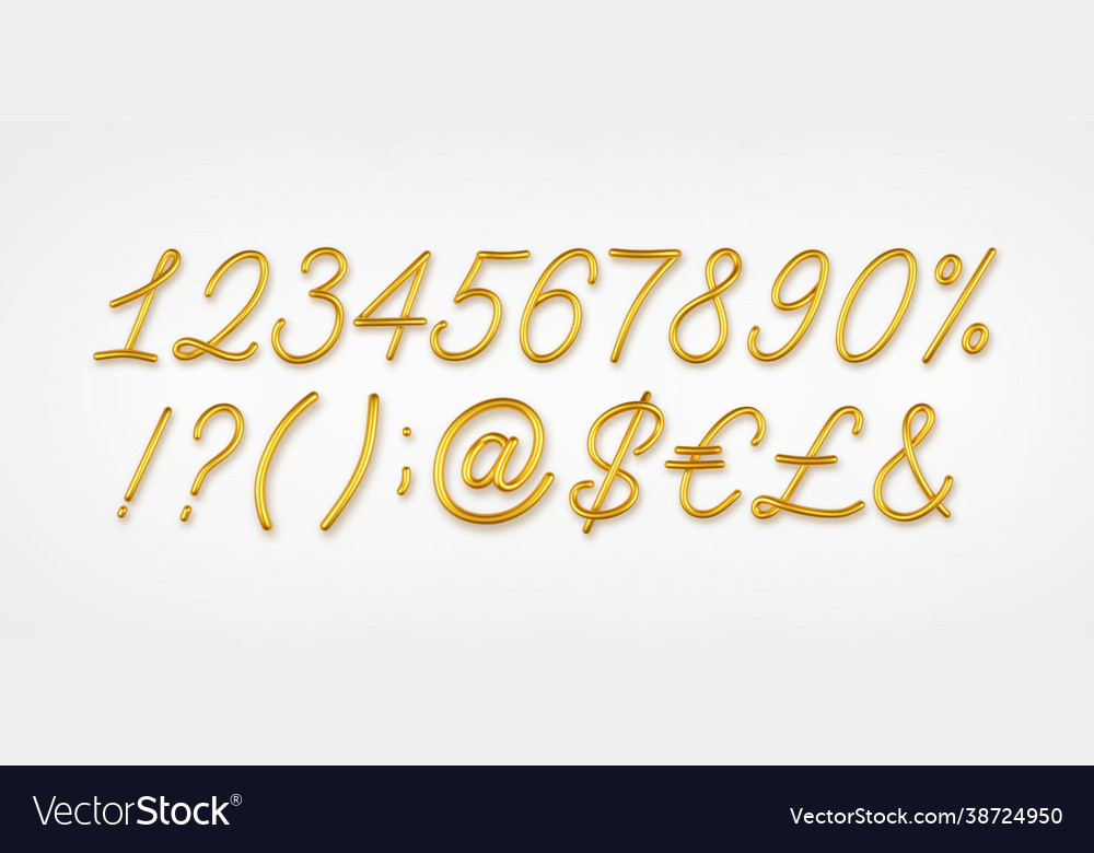 Gold realistic 3d numbers symbols and currency Vector Image