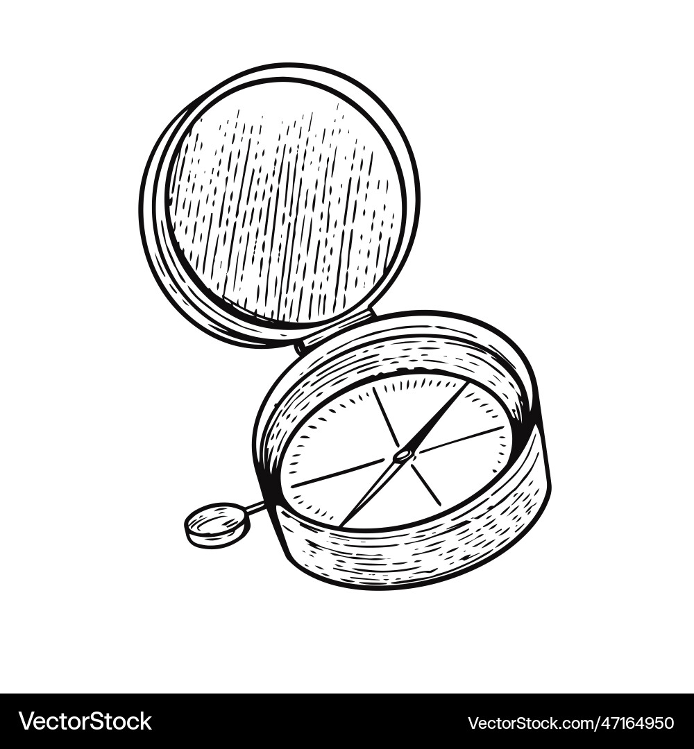 Hand drawn compass monochrome sketch art Vector Image