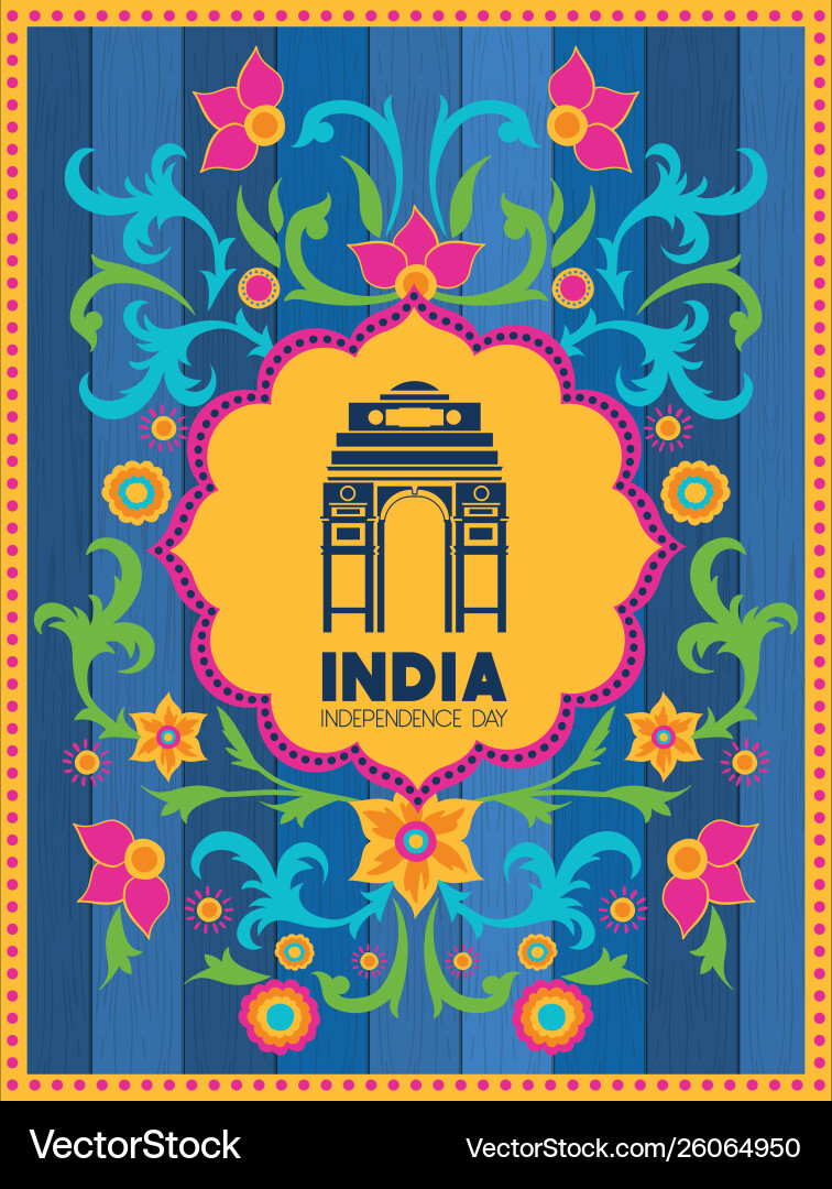 Indian gate temple with floral background Vector Image