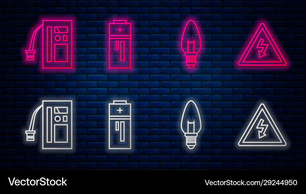 Set line battery light bulb battery and high Vector Image