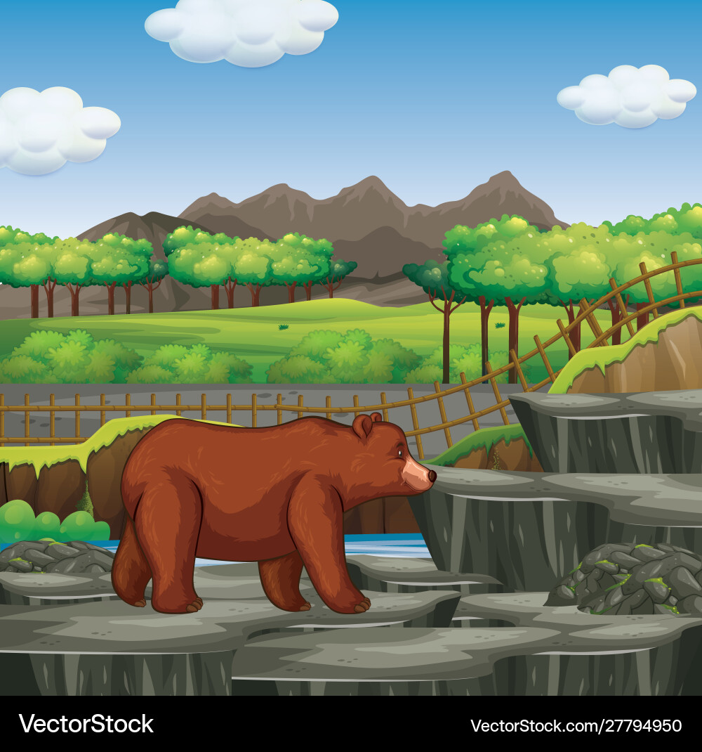 Zoo scene with grizzly bear Royalty Free Vector Image
