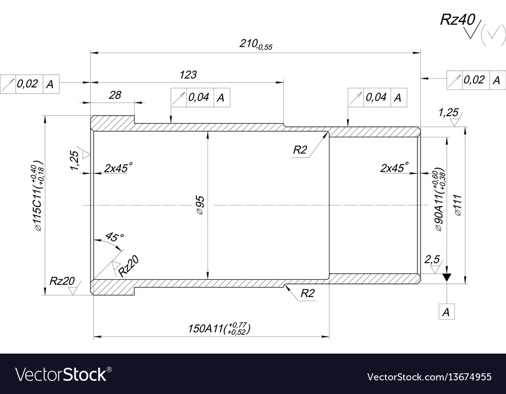Bushing sketch engineering drawing Royalty Free Vector Image