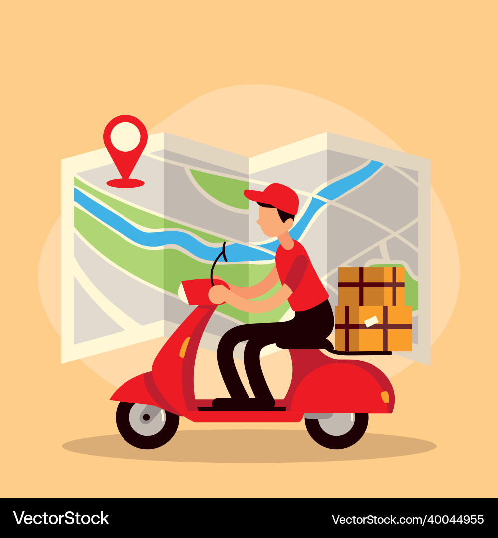 Delivery man on motorbike Royalty Free Vector Image