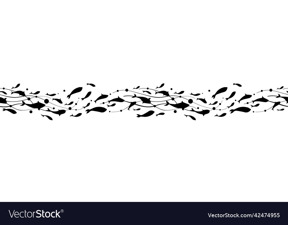 Fish wave black seamless pattern Royalty Free Vector Image