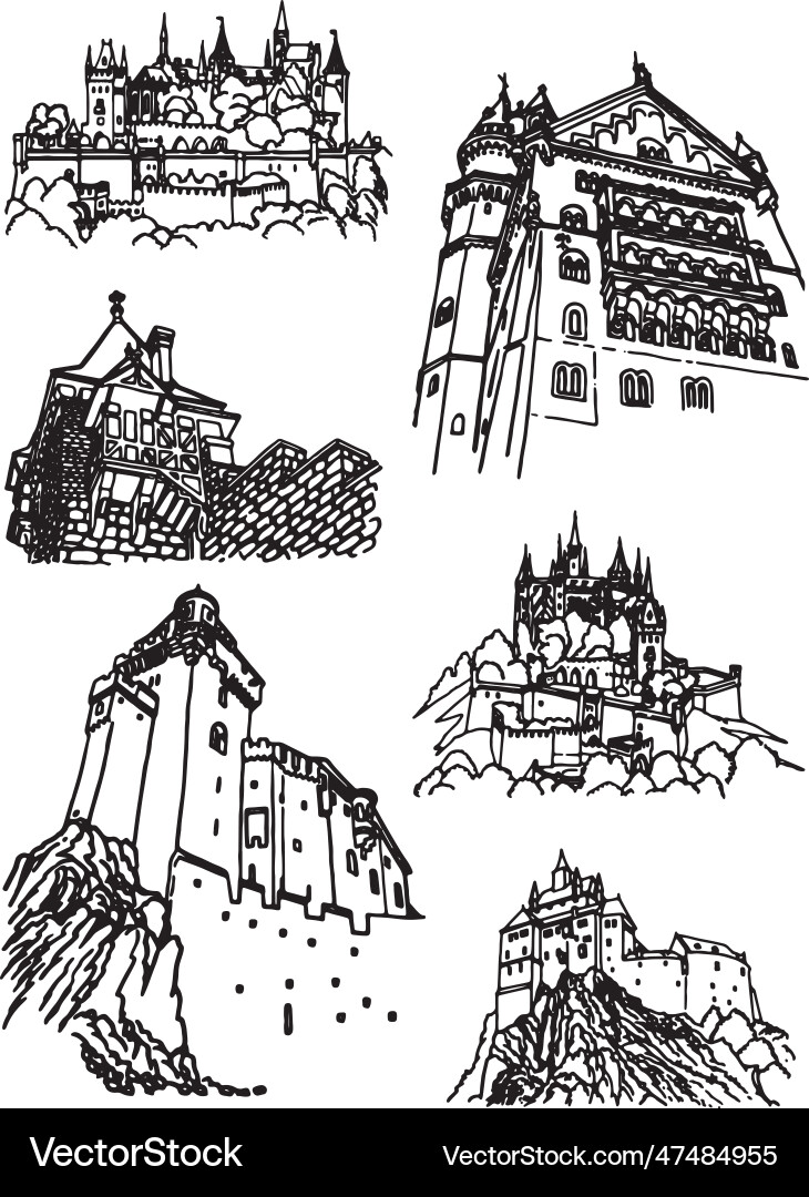 Graphical big set of castles from germany isolated